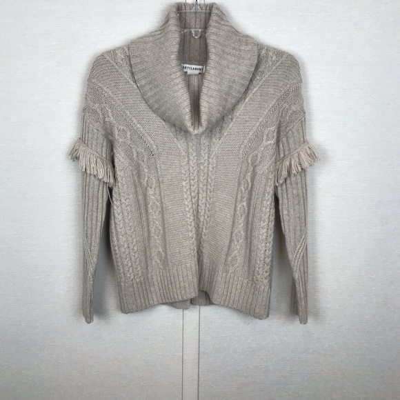 Artisan Ny | Sweaters | Artisan Ny Beige Cable Knit Sweater Fringe ...